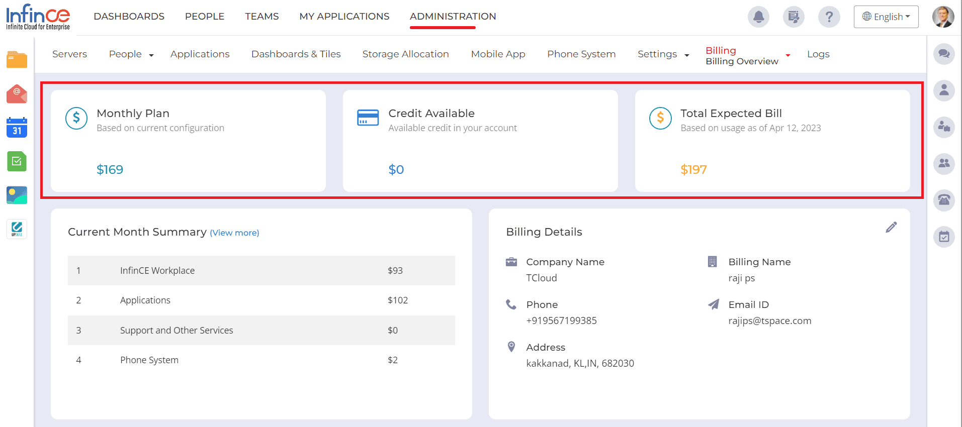 Billing Overview and Usage Details - InfinCE