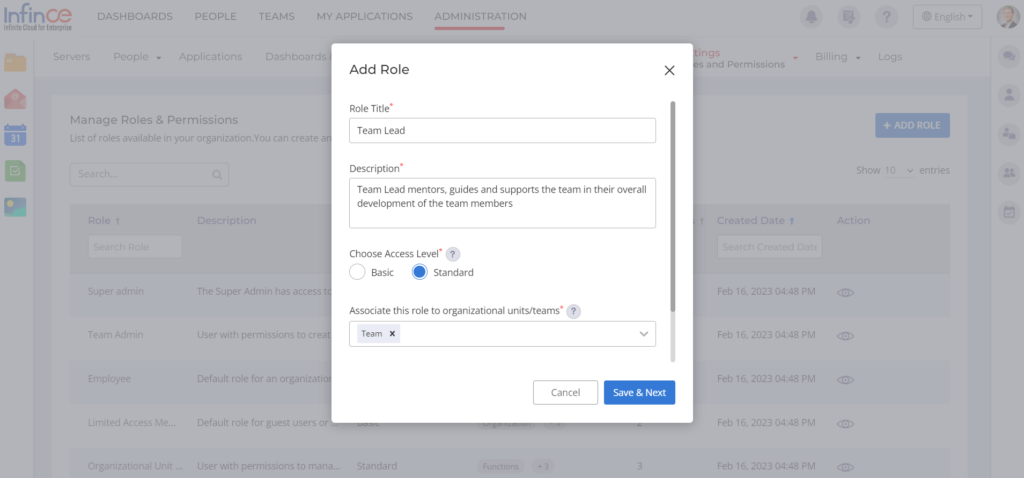 Managing Roles and Permissions - InfinCE