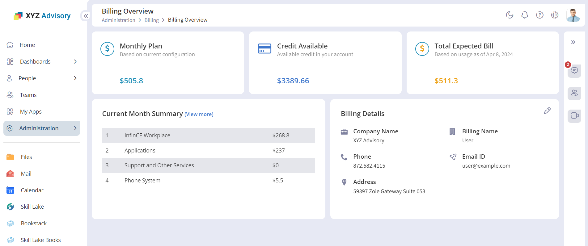 Billing Overview and Usage Details - InfinCE