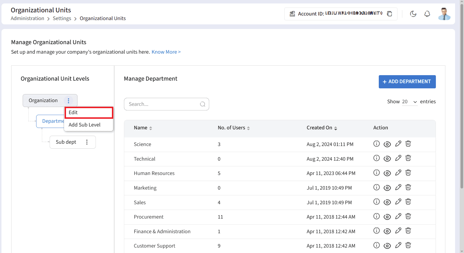 Organizational Unit Setup - Infince
